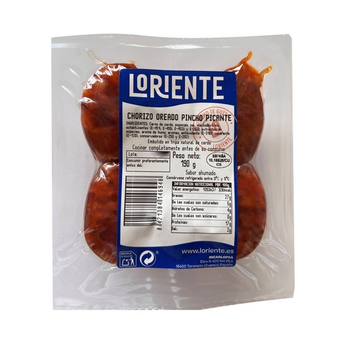 LORIENTE Chorizos oreados de pincho picante, envasados al vacio 190 g ...