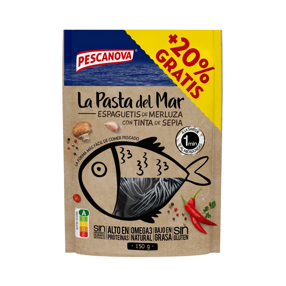 Surimi de merluza en tinta de sepia PESCANOVA La pasta del mar 150 g ...