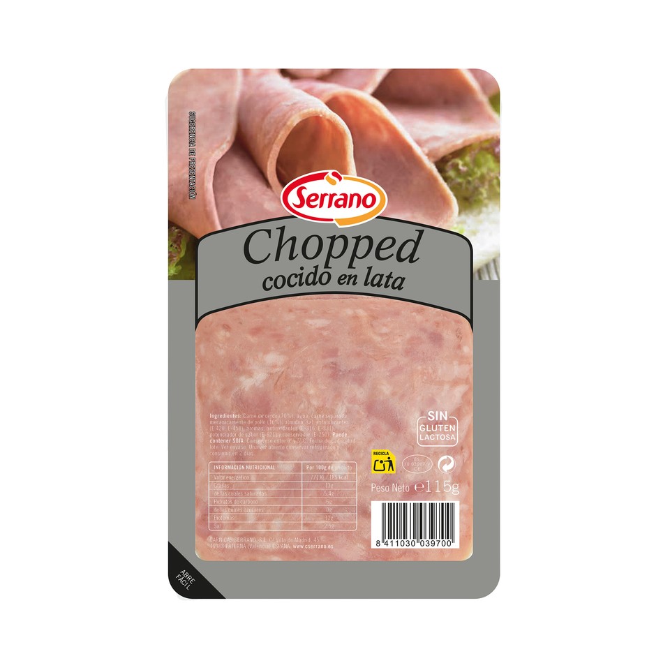 SERRANO Chopped cocido en lata, cortado en lonchas, elaborado sin ...