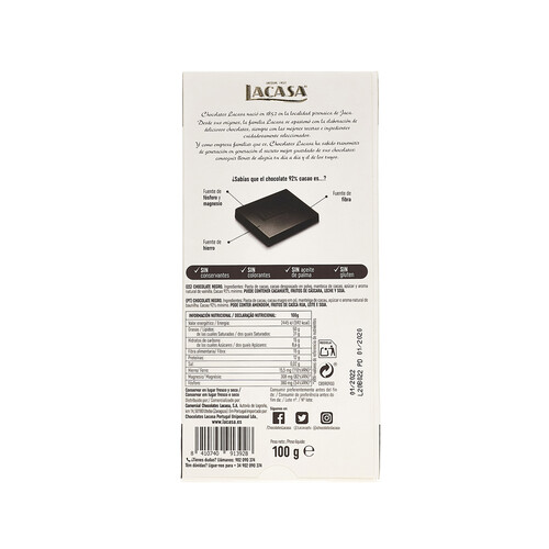 LACASA Chocolate negro 92 % cacao 100 g. - Alcampo ¡Haz tu Compra Online y Recoge Más de 50.000 ...