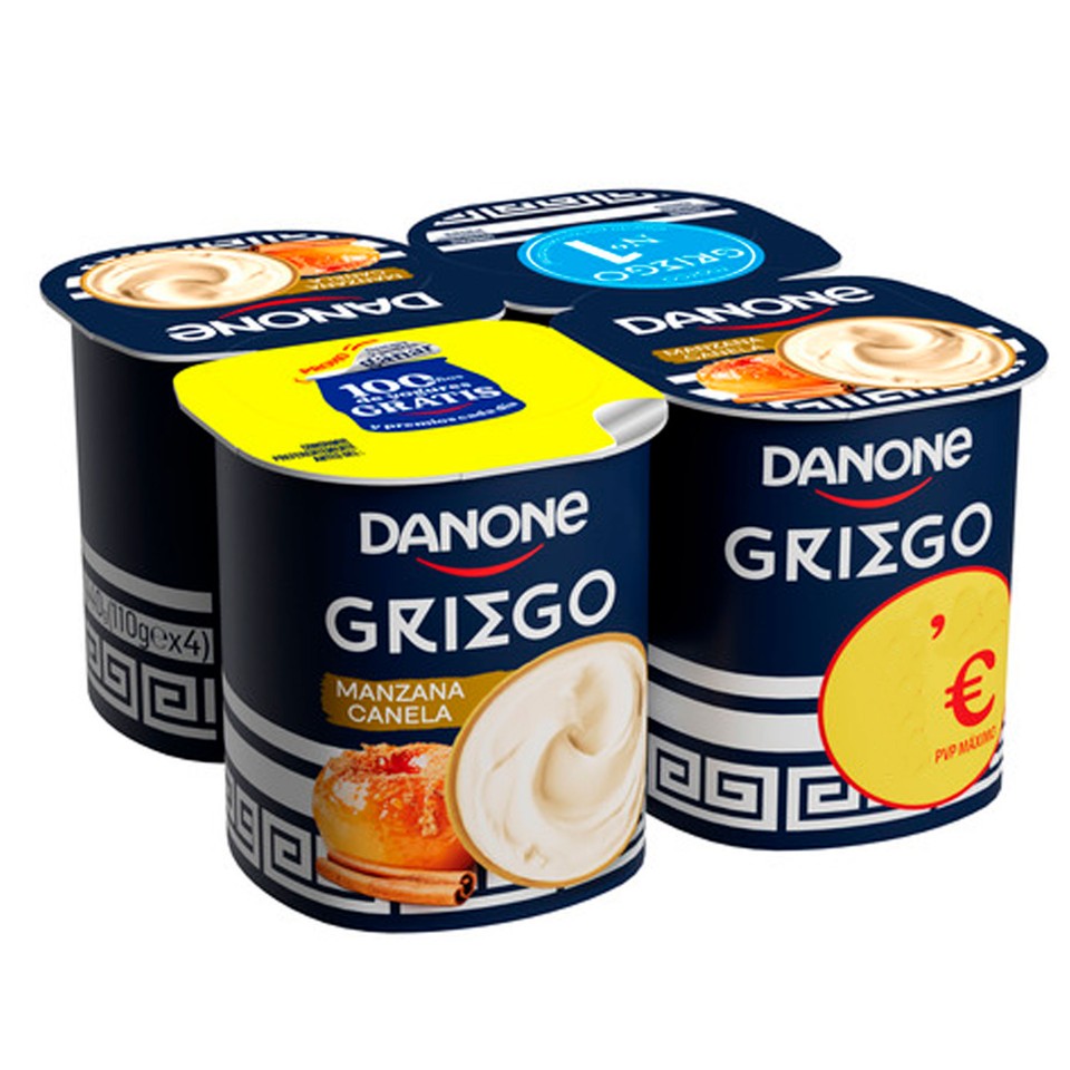 DANONE Yogour griego con sabor a manzana asada con canela 4 x 110 g ...