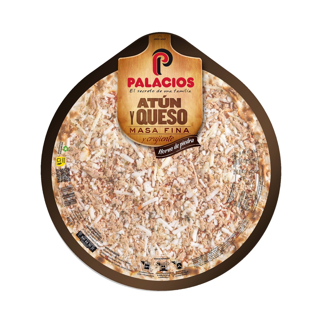 PALACIOS Pizza de atún y queso con masa fina y crujiente cocida en ...