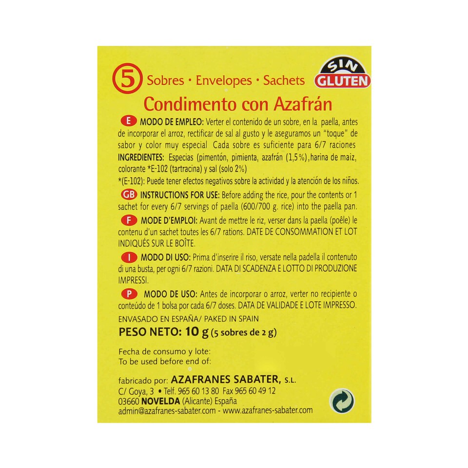 SABATER Sazonador para paella 10 g. - Alcampo ¡Haz tu Compra Online y ...