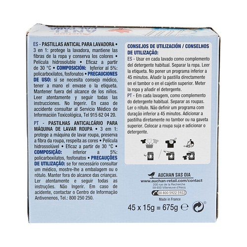 PRODUCTO ALCAMPO Pastillas antical para lavadoras 3 en 1 45 uds ...