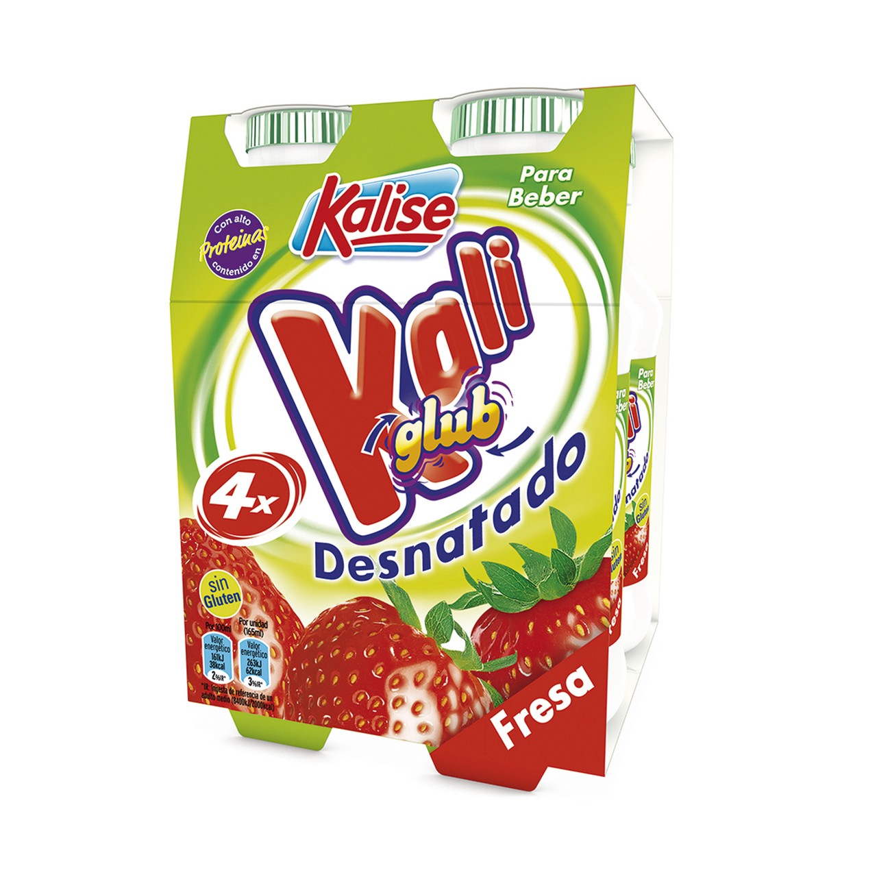 KALISE Yogur líquido desnatado con fresa y sin gluten Kaliglub 4 x 165 ...