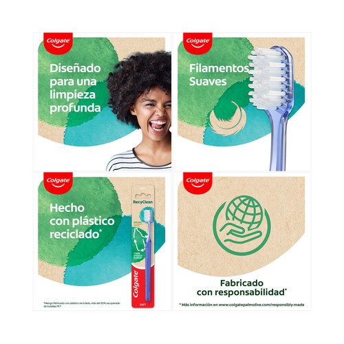 COLGATE Cepillo de dientes con filamentos suaves de origen 100% vegetal ...