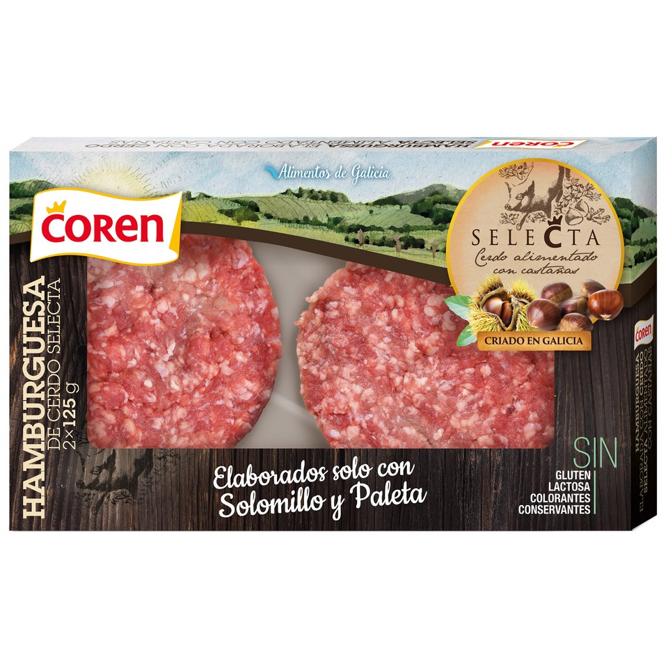 COREN Selecta Hamburguesas de cerdo alimentado con castañas 2 x 125 g ...