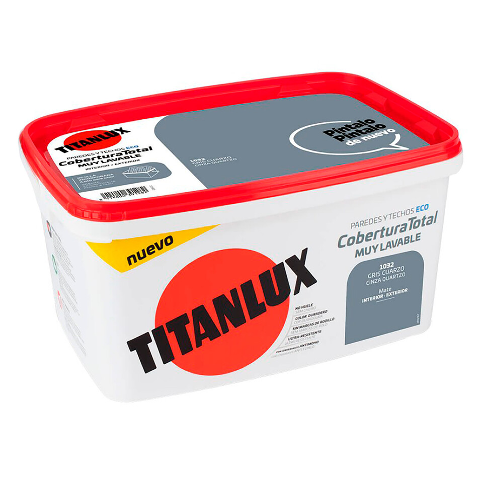 Pintura de cobertura total de color gris cuarzo, cubeta de 4 litros ...