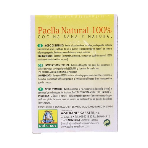 SABATER Sazonador para paella natural 100% caja de 3 uds x 2 gr ...