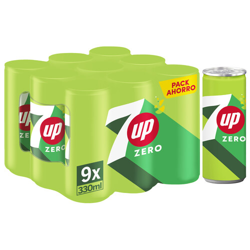 SEVEN UP Zero Refresco con sabor a lima-limón, sin azúcar pack 9 latas ...