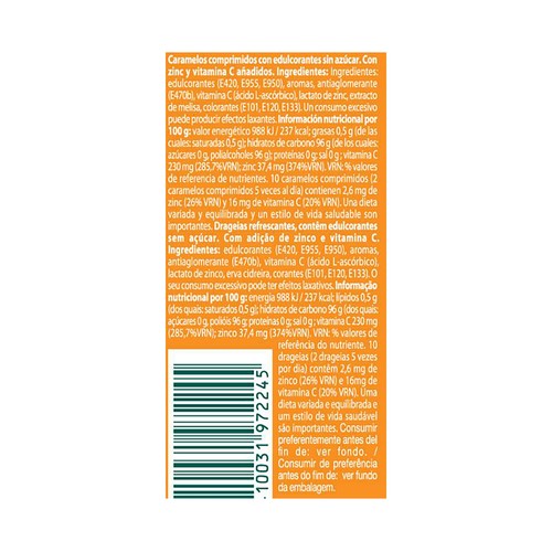 SMINT Caramelos comprimidos naranja, con zinc y Vitamina C SMINT 2 uds ...
