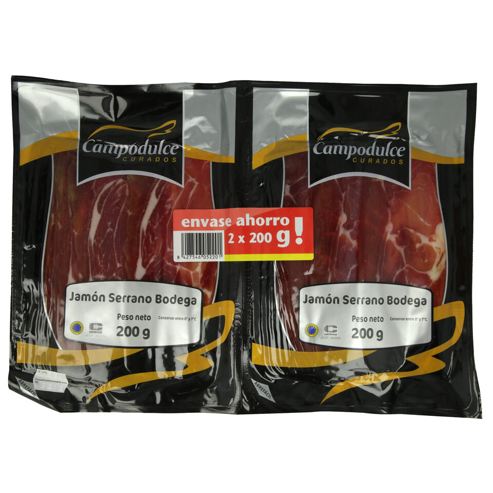 CAMPODULCE Jamón serrano de bodega, cortado en lonchas CAMPODULCE 2 x 200 g. - Alcampo ¡Haz tu ...