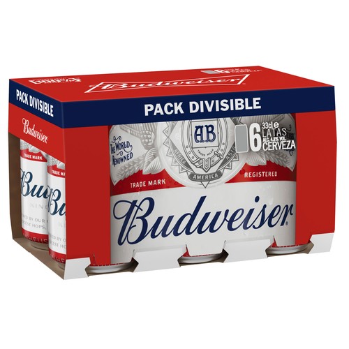 BUDWEISER Cerveza americana lata pack 6 uds. x 33 cl. - Alcampo ¡Haz tu ...