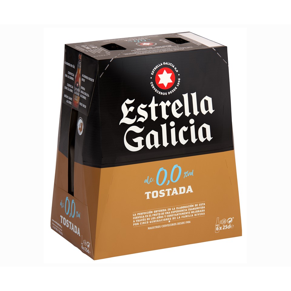 ESTRELLA GALICIA Cerveza sin alcohol 0,0 % tostada pack 6 uds. x 25 cl ...