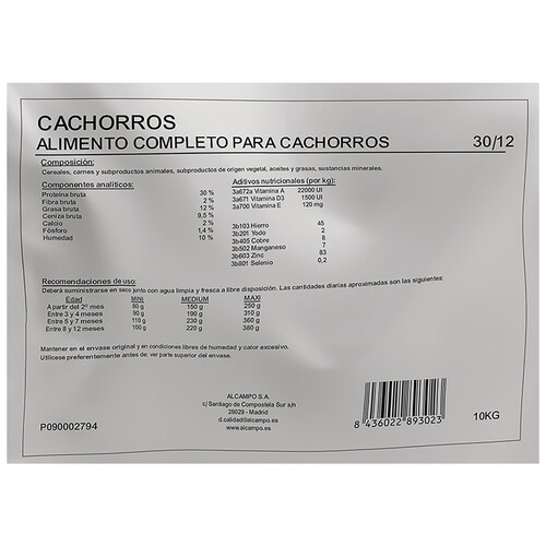 ELMUBAS Alimento completo para cachorro sd 10 kg. - Alcampo ¡Haz tu ...