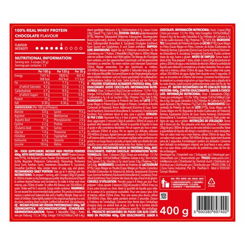 PROZIS Proteína en polvo sabor chocolate 100% real whey protein PROZIS ...