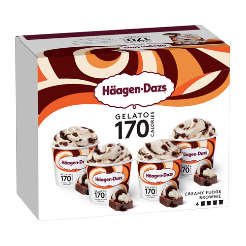 Mini tarrina de helado con salsa de chocolate, trocitos de brownie y ...