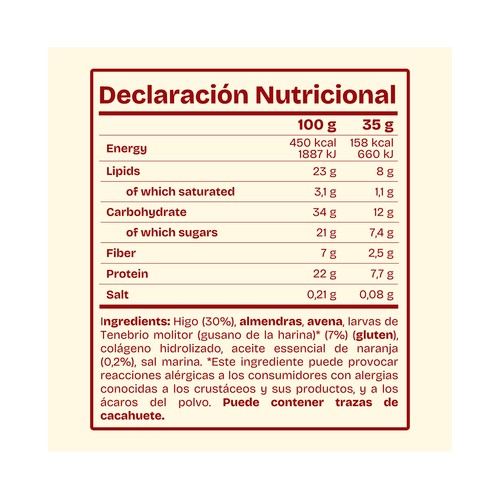 CORIAL Barrita de higo, almendras, avena, larvas gusano de la harina y ...