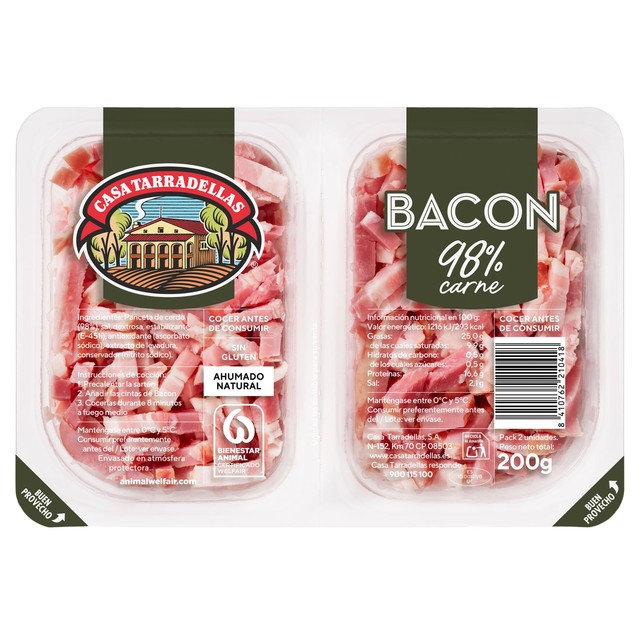 CASA TARRADELLAS Bacon ahumado natural cortado en cómodas y practicas cintas 2 x 100 g ...