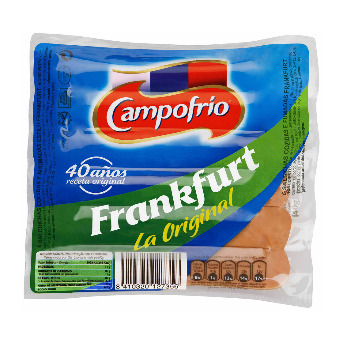 CAMPOFRÍO Salchichas cocidas tipo Frankfurt, de pollo y cerdo y ...