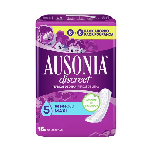 AUSONIA Compresas maxi para pérdidas de orina moderadas a severas ...