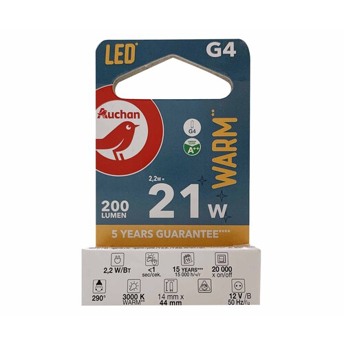 Bombilla Led G4, 2,2W=20W, luz cálida, PRODUCTO ALCAMPO. - Alcampo ¡Haz tu Compra Online y ...