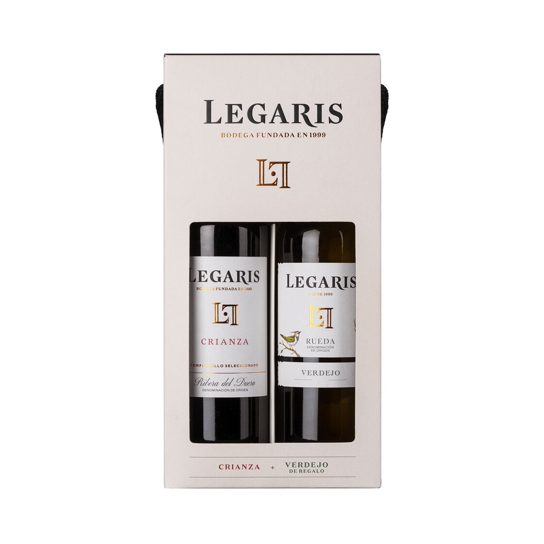 LEGARIS Estuche con botella de vino tinto crianza D.O. Ribera del Duero + vino blanco D.O. Rueda ...