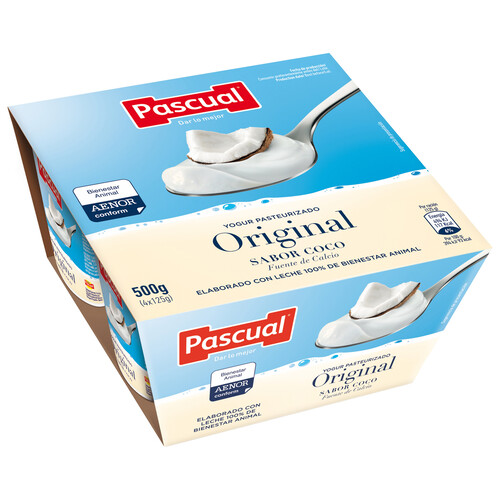 PASCUAL Yogur pasteurizado con sabor a coco PASCUAL 4 x 125 g ...