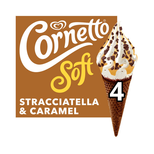 CORNETTO Soft de Frigo Conos de helado de vainilla, stracciatella y caramelo 4 x 140 ml ...
