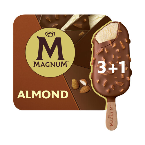 MAGNUM Helado de vainilla recubierto de chocolate con leche y almendras ...