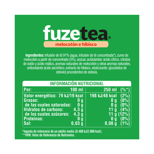 FUZE TEA Bebida de té con sabor a melocotón e hibisco botella 1.5L ...