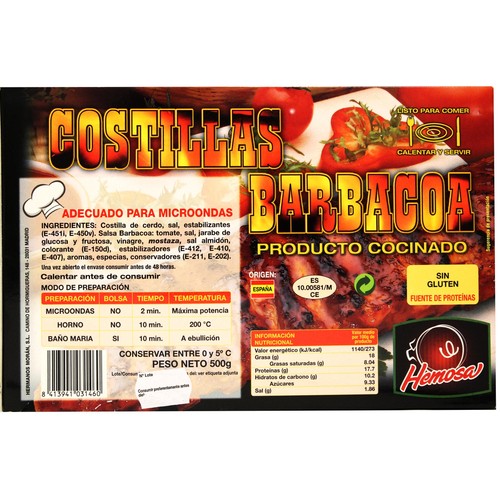 HEMOSA Costillas de cerdo con salsa barbacoa HEMOSA 500 g. - Alcampo ...